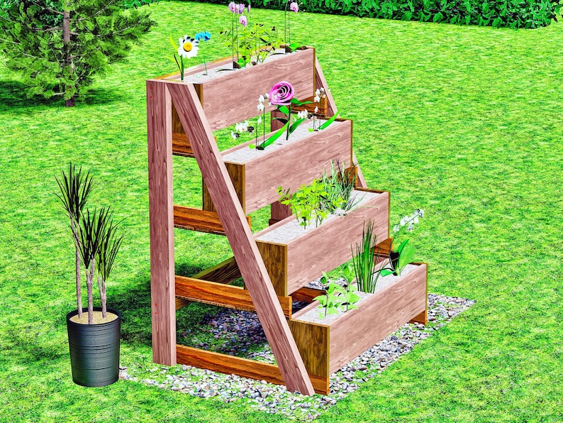 DIY 4-tier Vertical Planter Box Plans: Balcony Garden PDF Build Guide ...