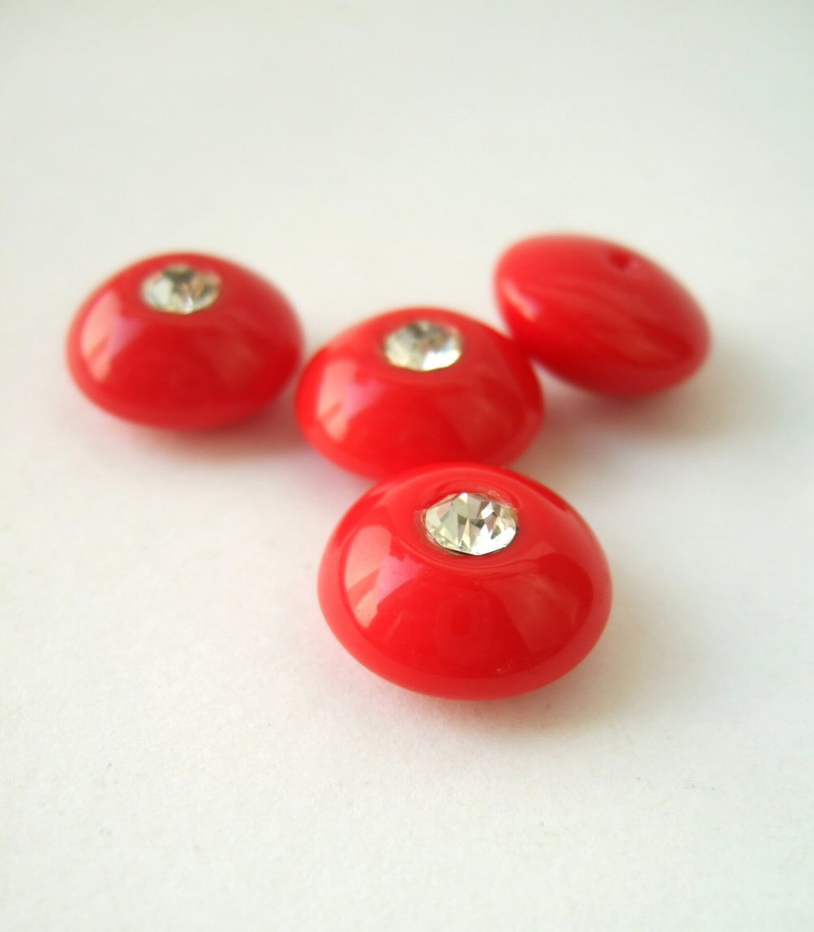 Buy Vintage 16mm Red Glass Cabochons With Rhinestones (4) - Destash ...