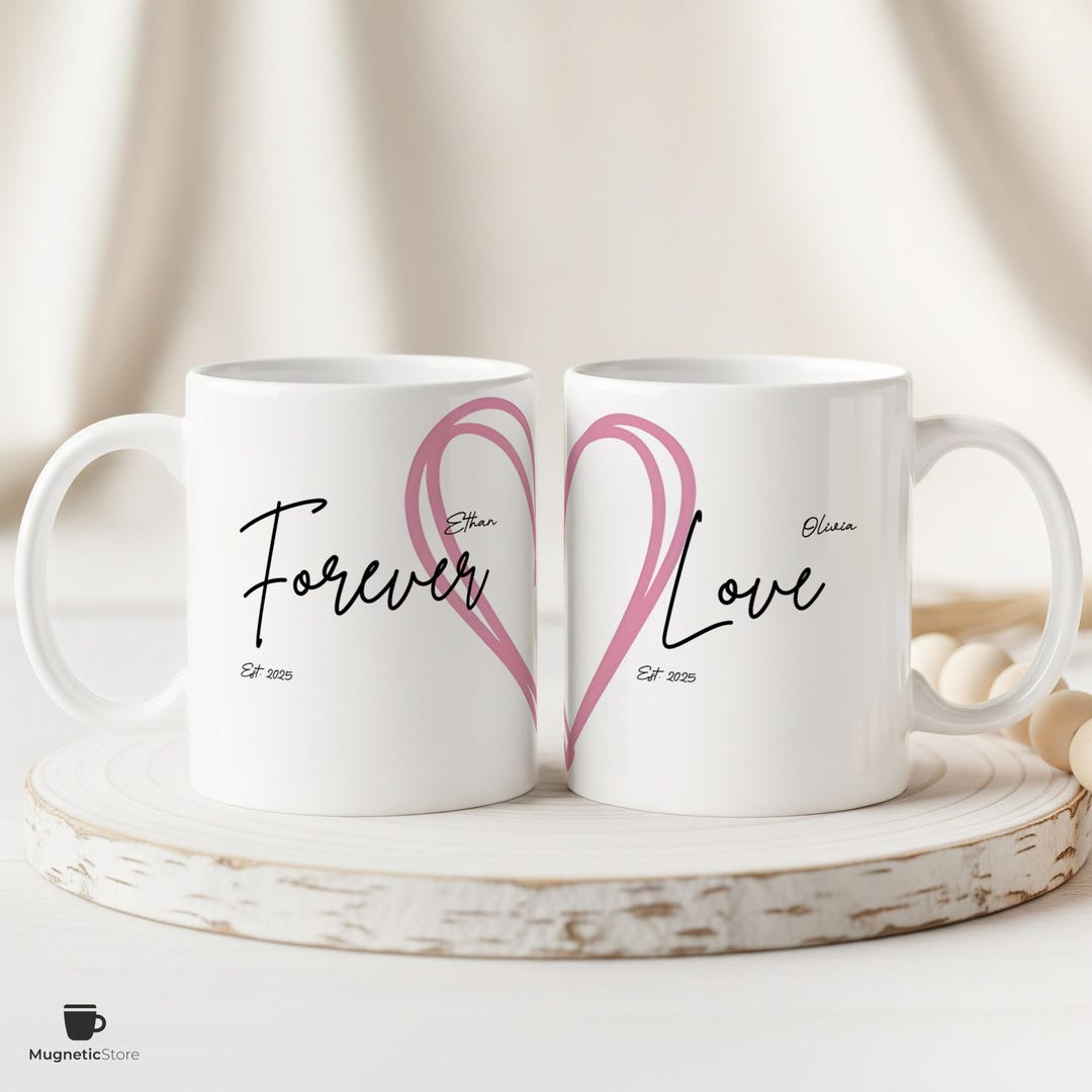 Personalized Couples Mug Set, Custom Forever Love Coffee Mugs, Hubby ...