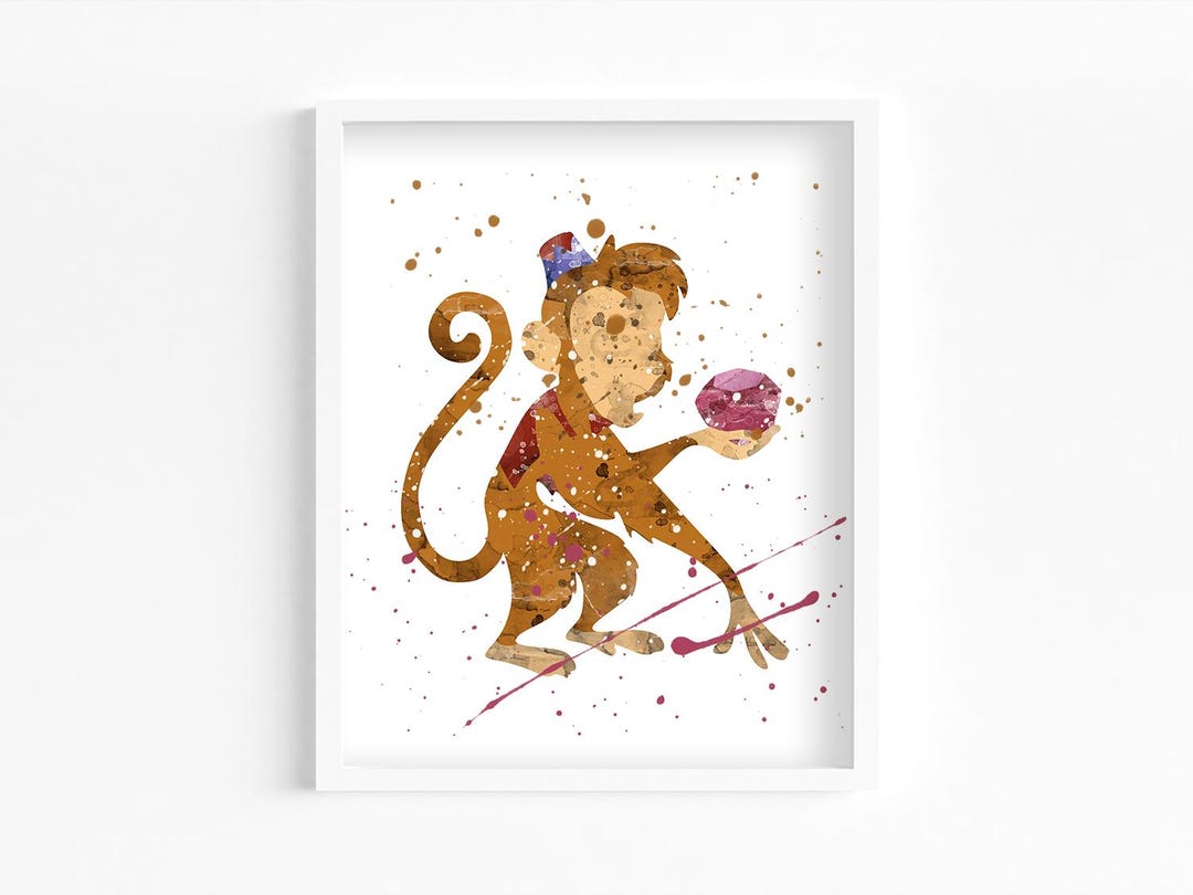 Abu Holding Ruby Gemstone Watercolor Art Print | Monkey Kids Nursery ...