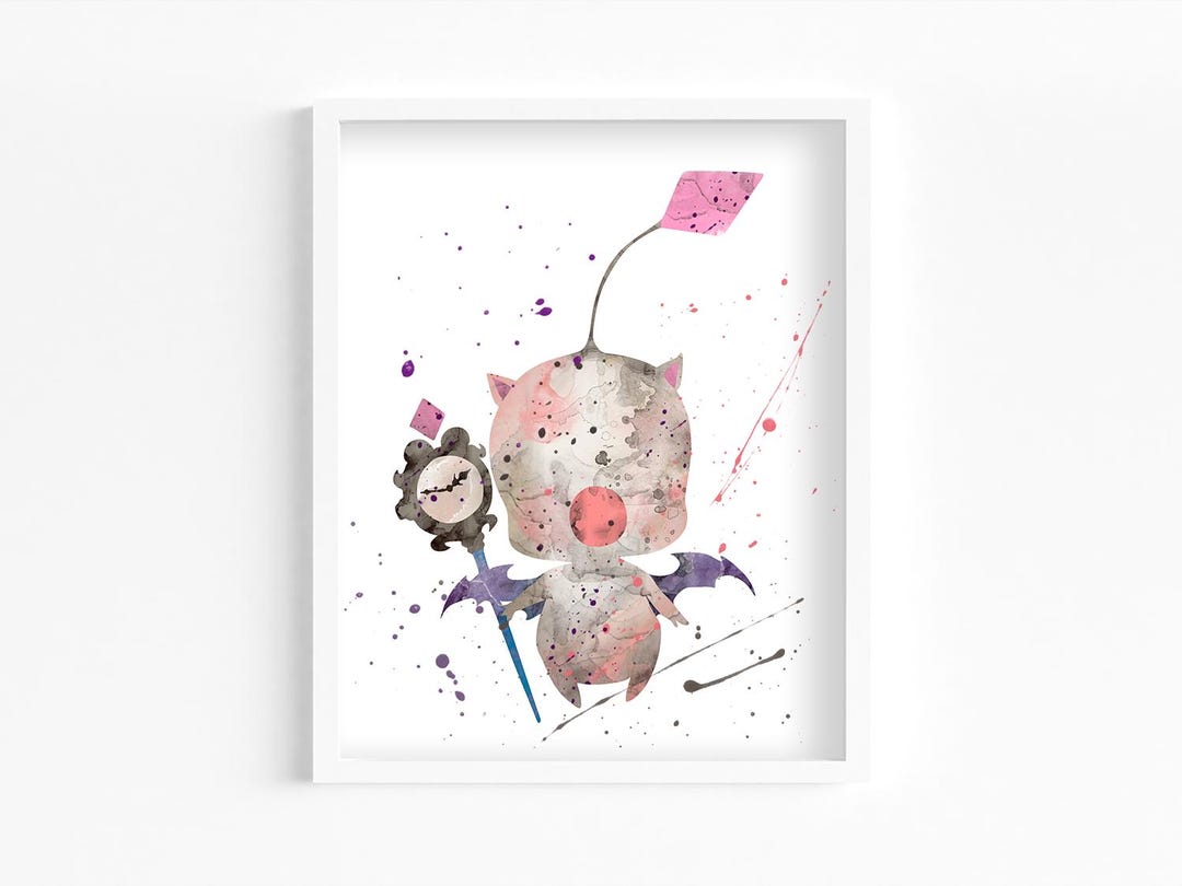 Pink Moogle Watercolor Print: Game Fantasy Art Decor - Etsy
