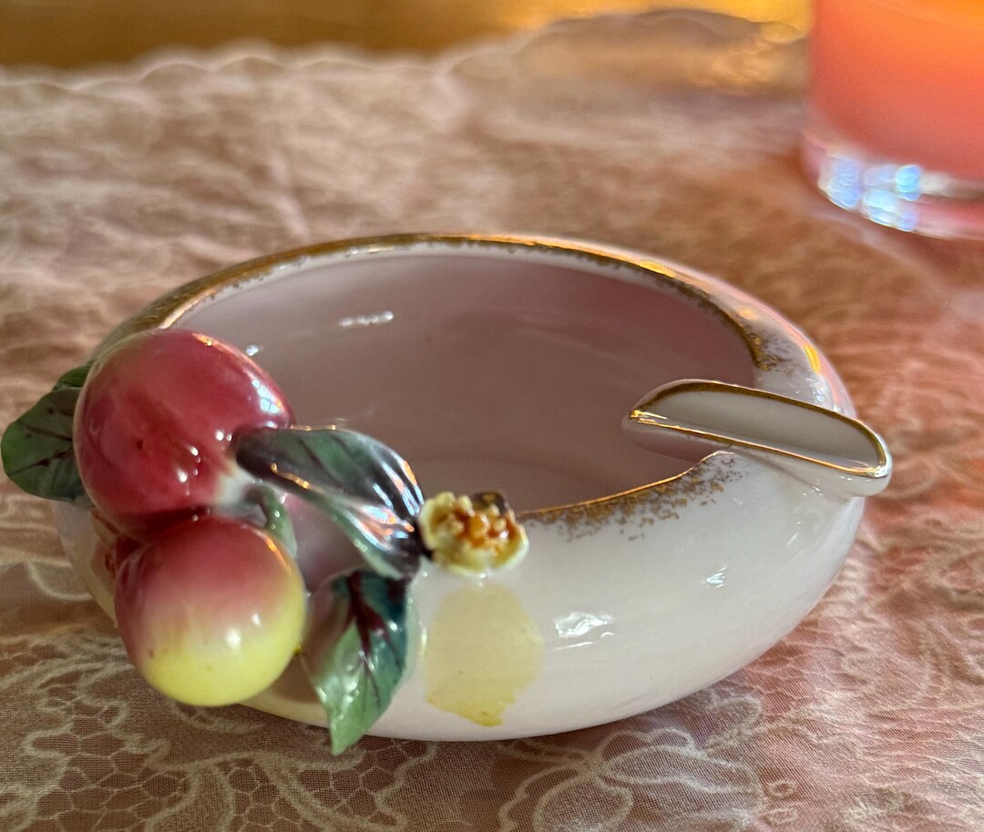 Vintage Lefton China Ashtray - Pink Ceramic With Hand Painted Fruit and ...