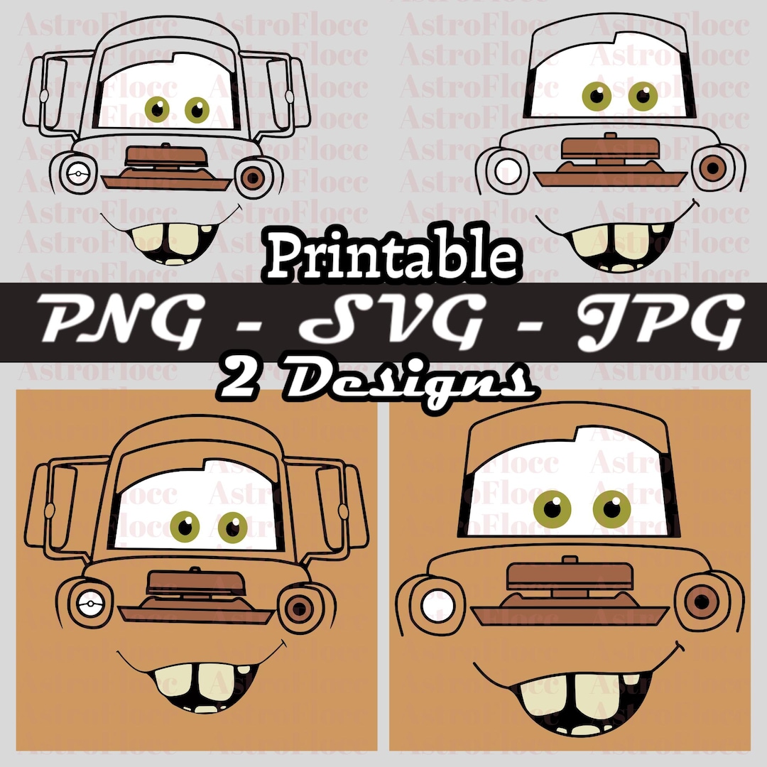 Tow Mater Face SVG Png Jpg Clipart Logo, Cars SVG Cartoon Clipart, Cars ...