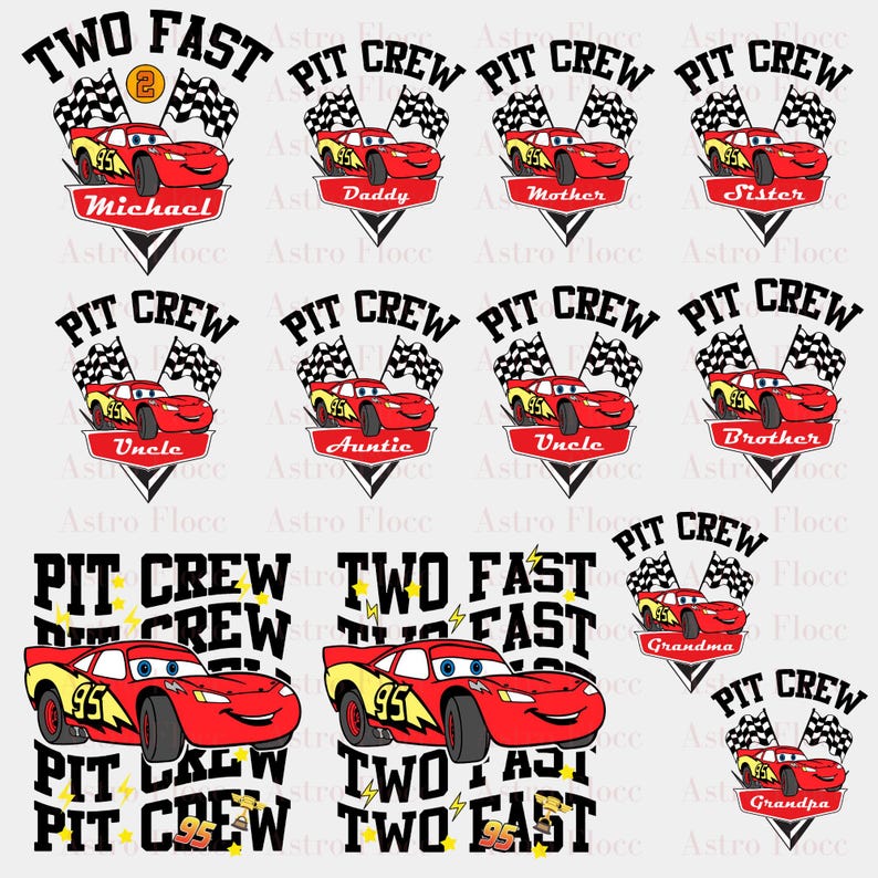 Cars Lightning Mcqueen PNG | Two Fast Pit Crew Family Matching Shirts ...