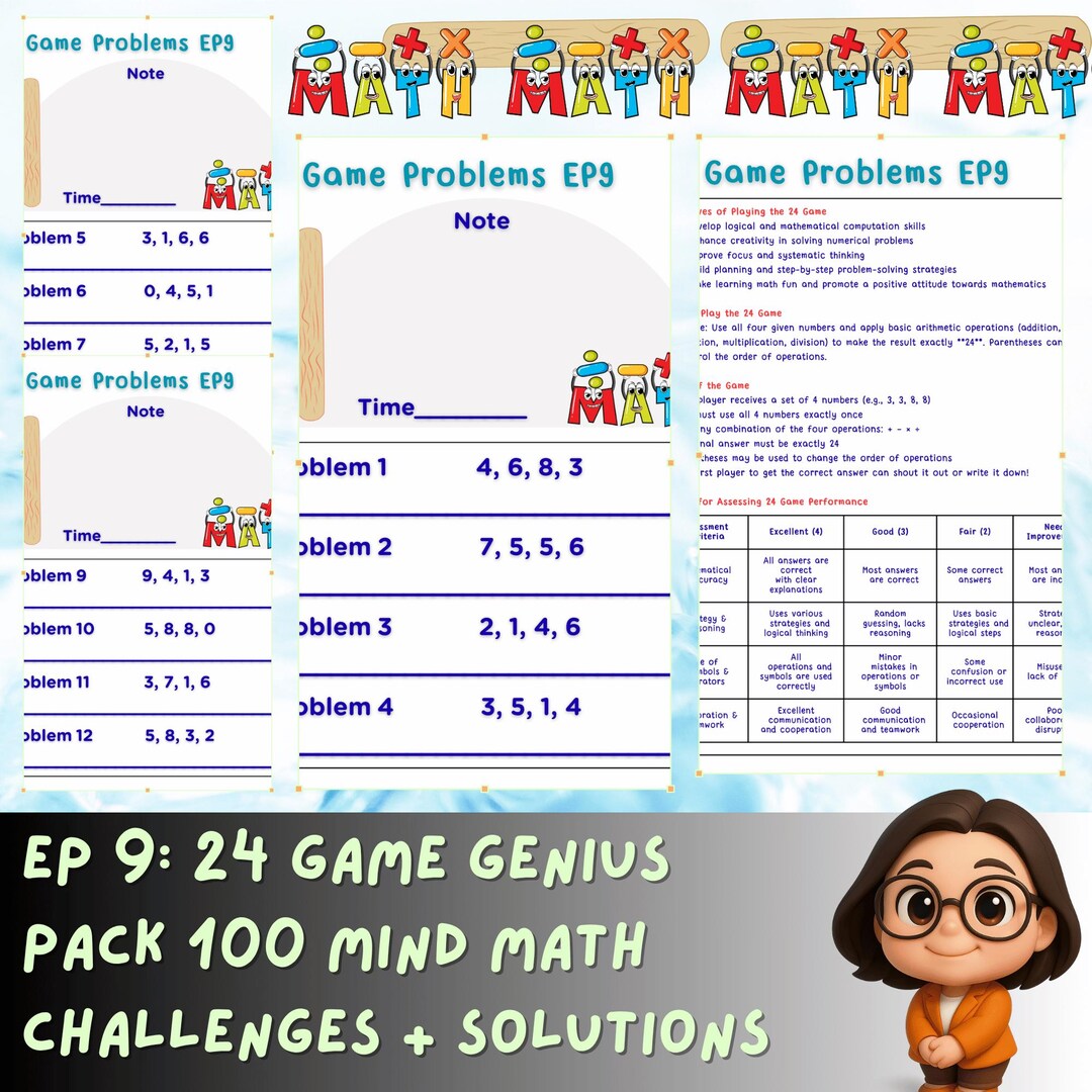 EP 9: 24 Game Genius Pack 100 Mind Math Challenges + Solutions - Etsy