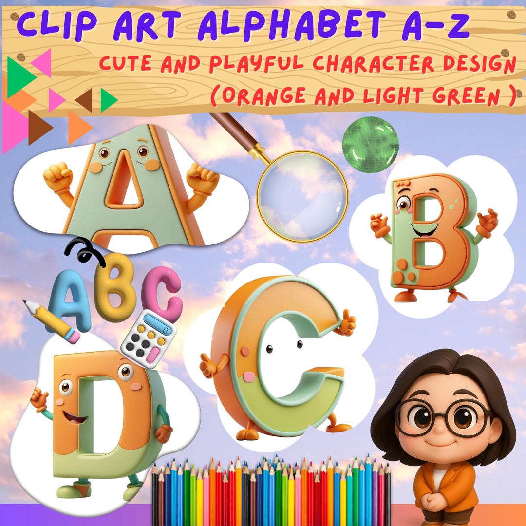 Clip Art Alphabet A-Z Cute and Playful Character Design (orange and ...
