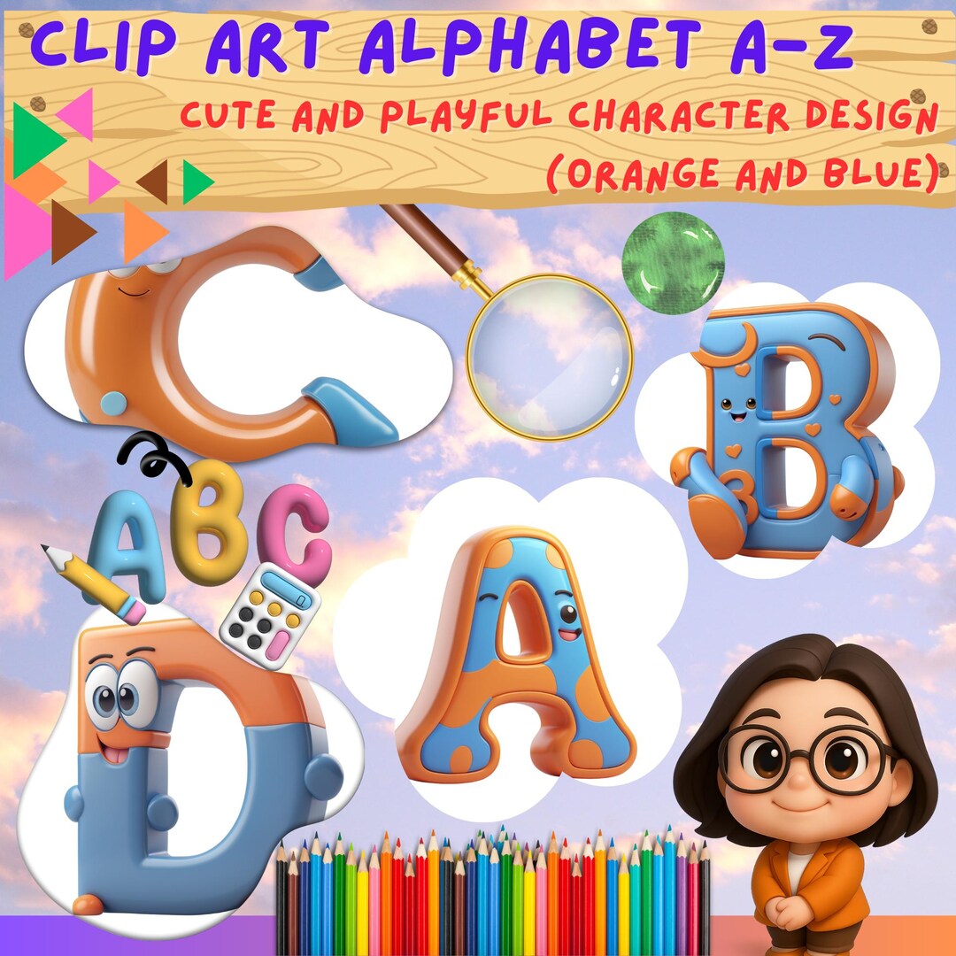 Clip Art Alphabet A-Z Cute and Playful Character Design (orange and ...