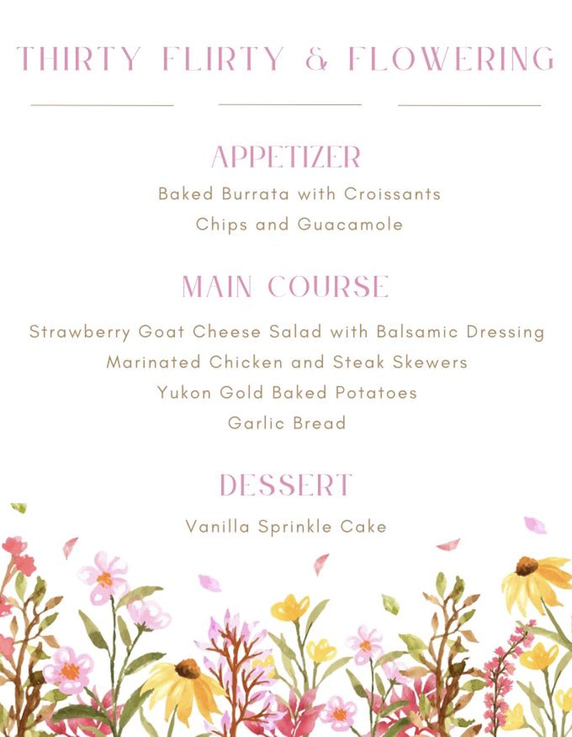 Editable 30th Birthday Dinner Menu With Name Cards - Etsy