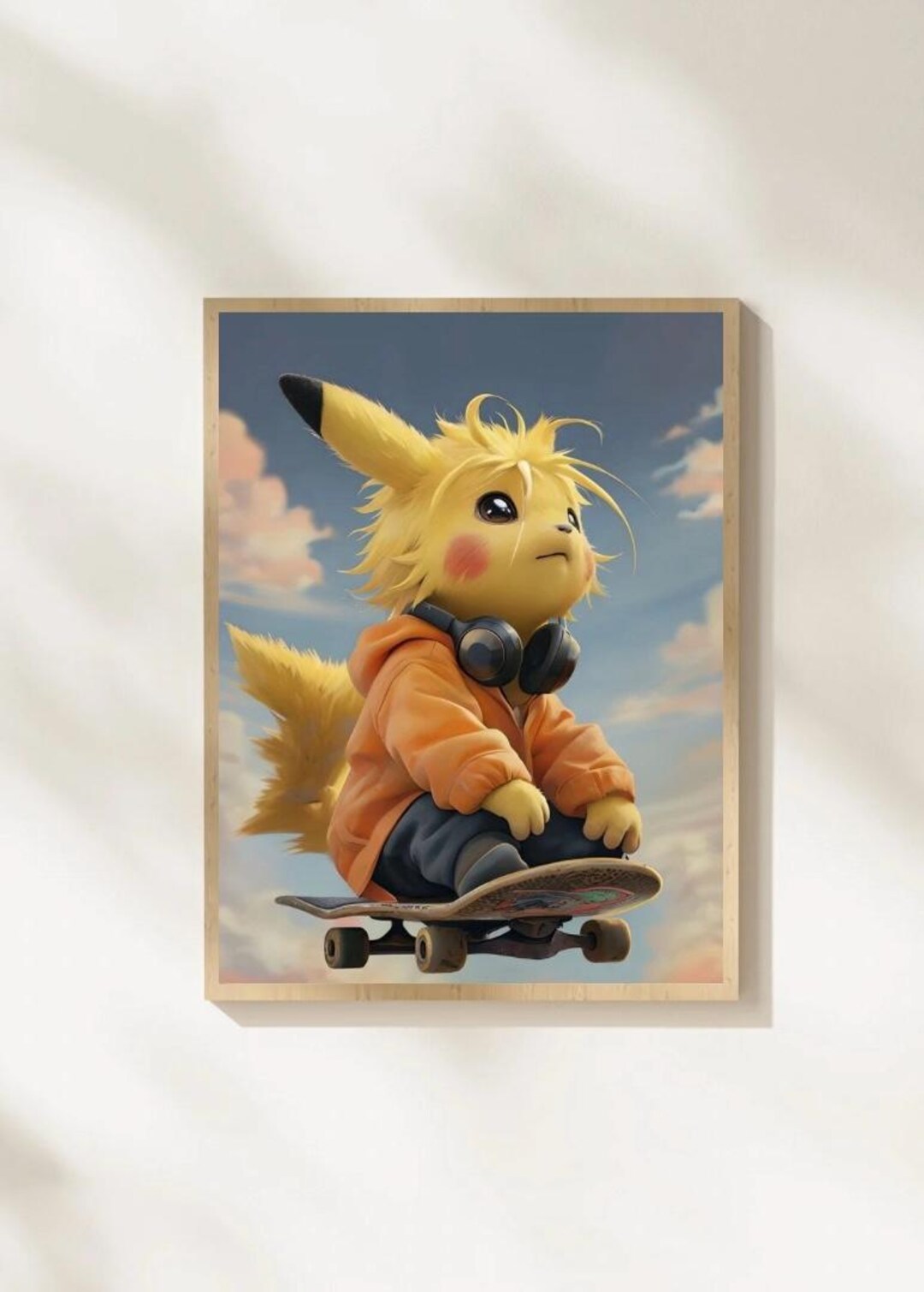 Cool Pikachu Inspired Skater Art, Skateboard Pikachu Room Decor, Skater ...