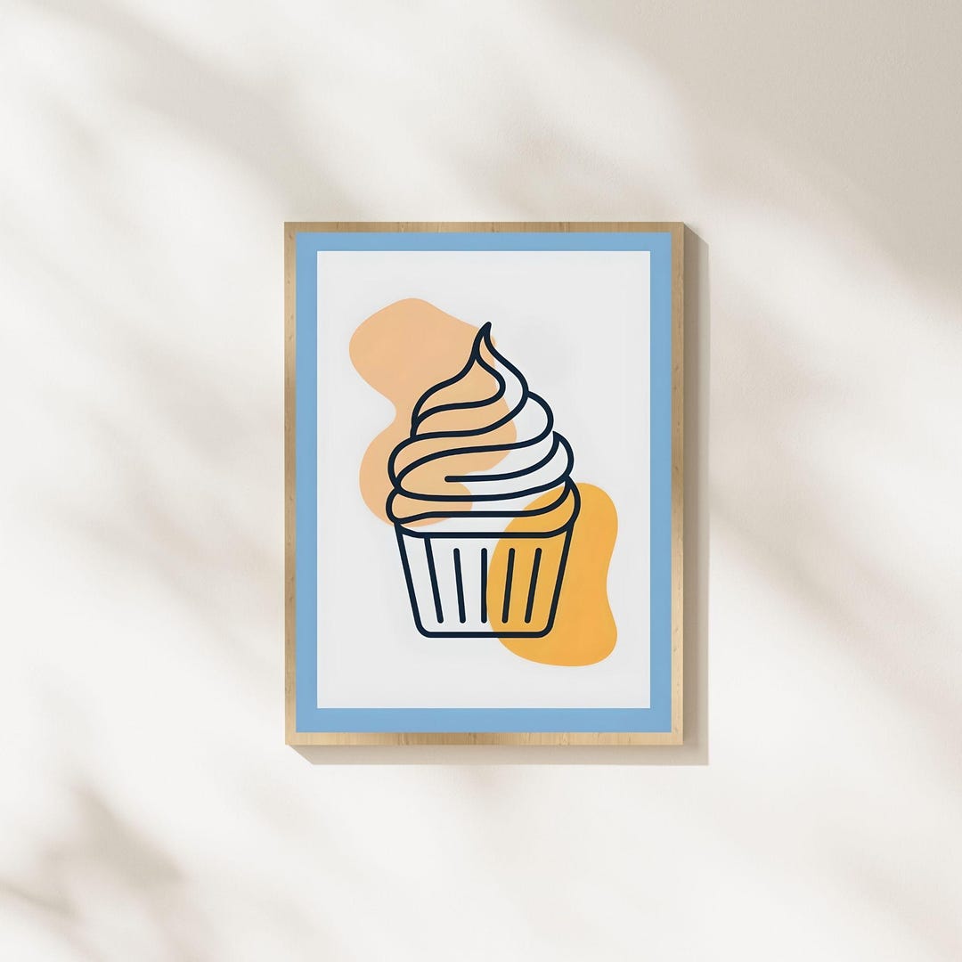 Minimalist Cupcake Wall Art Print, Modern Kitchen Decor, Abstract ...