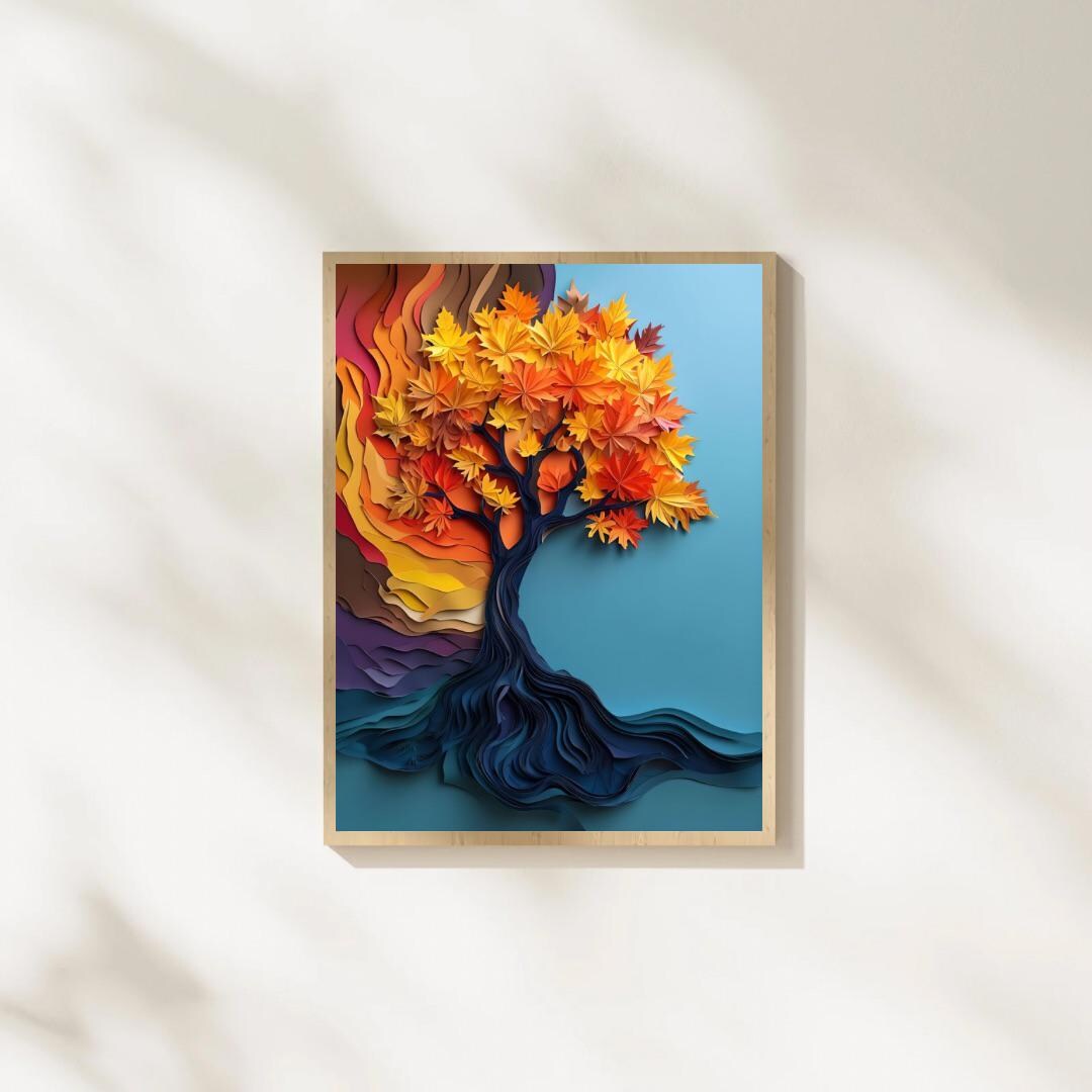 Colourful Fall Tree Wall Art, Abstract Tree Art, Fall Foliage Tree ...