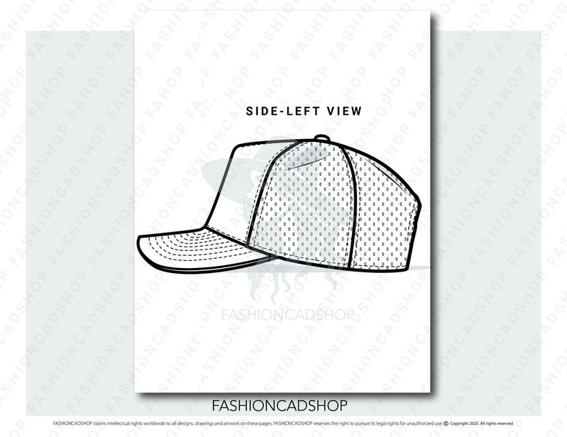 Baseball Cap Flat Technical Drawing, 5-panel Snapback Hat, Blank Hat ...