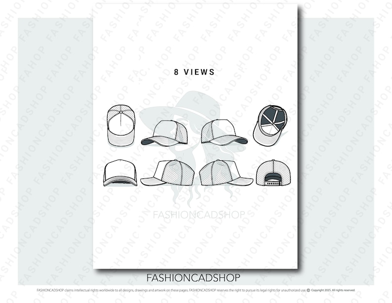 Baseball Cap Flat Technical Drawing, 5-panel Snapback Hat, Blank Hat ...