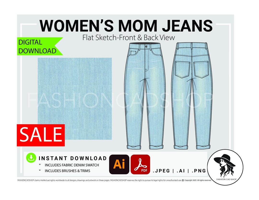 Mom Jean Flat Sketch Template | Digital Download Denim Pant | Fashion ...