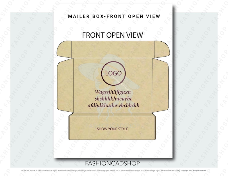 Mailer Box Packaging Mock-up Template, Fashion CAD Sketch, Fashion CAD ...