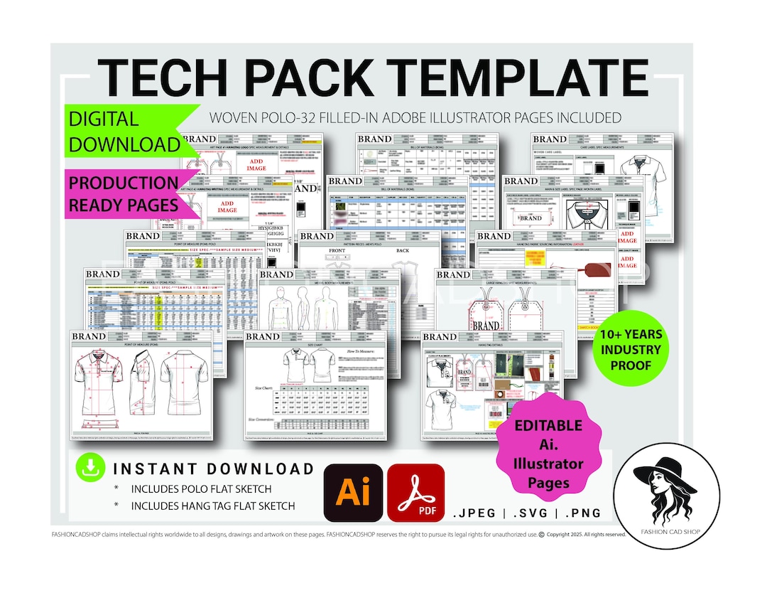 Adobe Illustrator Tech Pack Template, .ai Fashion DIY Tech Pack ...