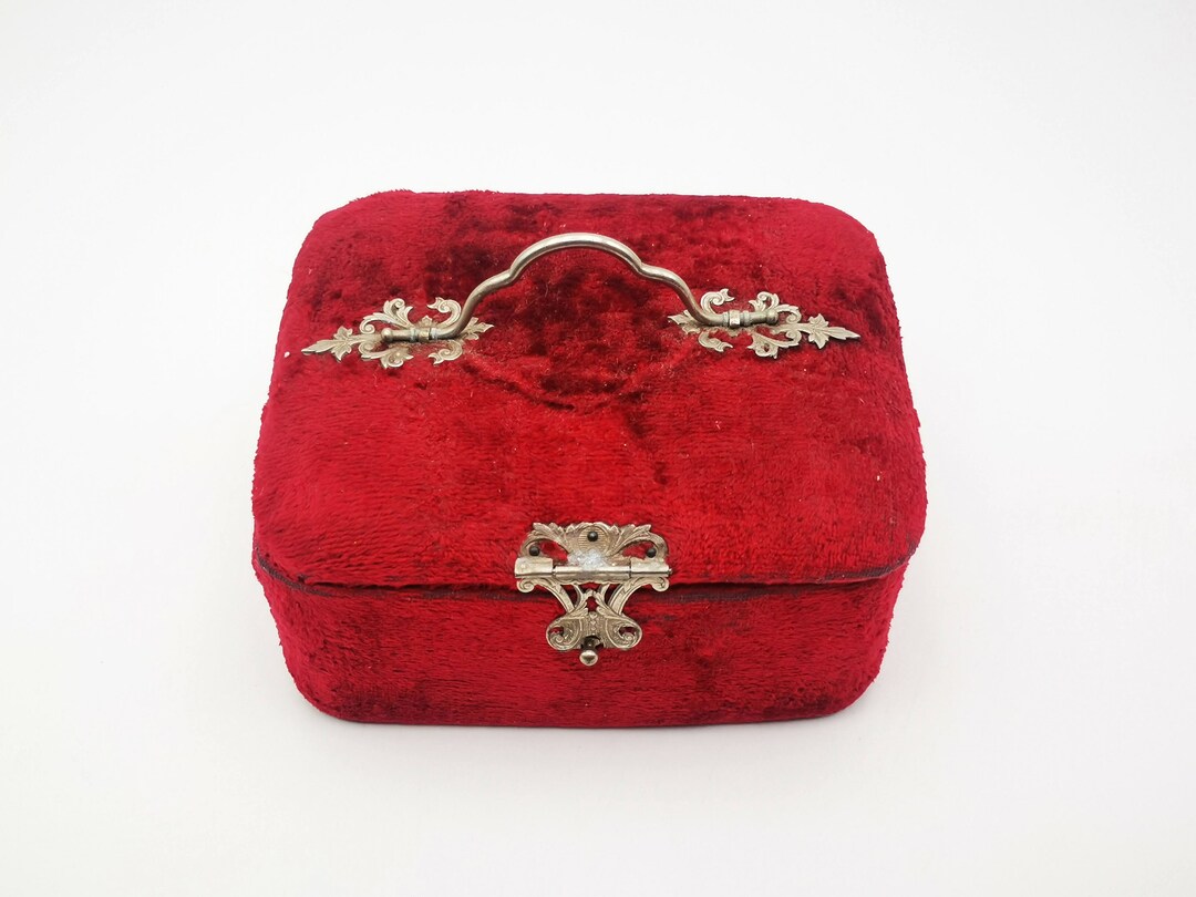 Antique French Red Velvet Sewing Box, Embossed Metal Details - Etsy