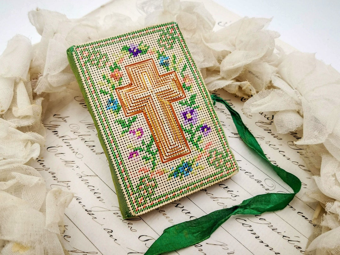 Antique Cardboard Needle Case Booklet, Cross Stitch Hand Embroidered ...