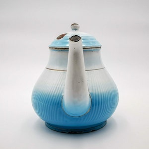 Antique Enamel Tea Pot, Shaded in Light Blue With Raised Stripes ...