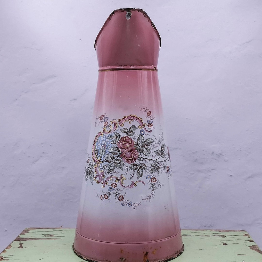 Antique French Pink ENAMELED BODY PITCHER Roses Transfer Decor, Antique ...
