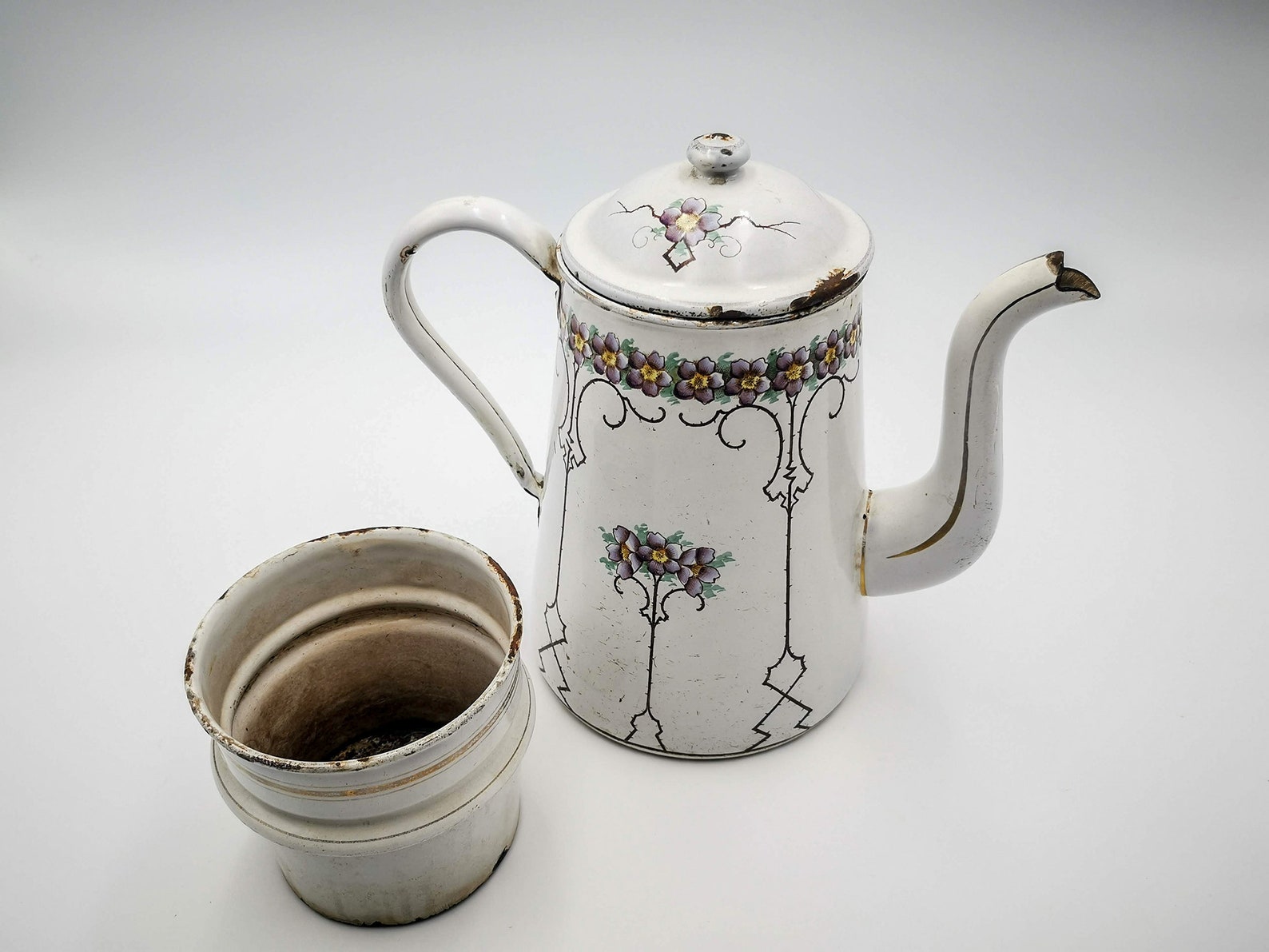 Antique Enamel German Coffee Pot White Art Nouveau Style - Etsy