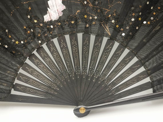 Antique French hand fan with original box, black orga… - Gem