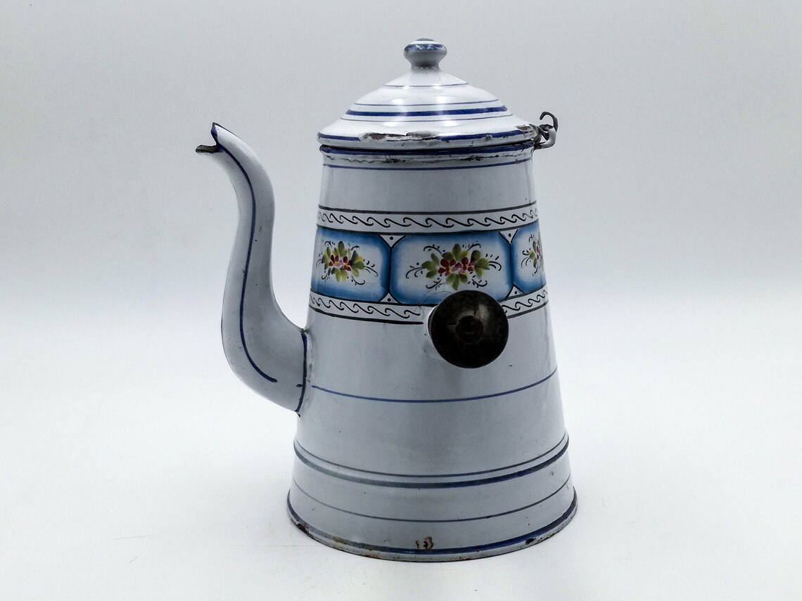 Enamel French COFFEE BIGGIN White Base & Hand Painted - Etsy