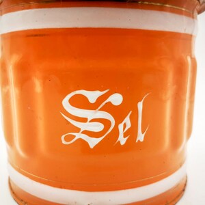 Antique French Enamel SALT BOX, Orange Enamel Salt Box, White Stripes ...