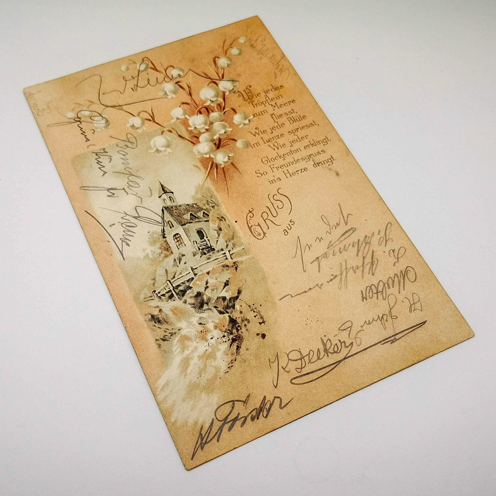 Antique Austrian Postcard With Lilies of the Valley and - Etsy