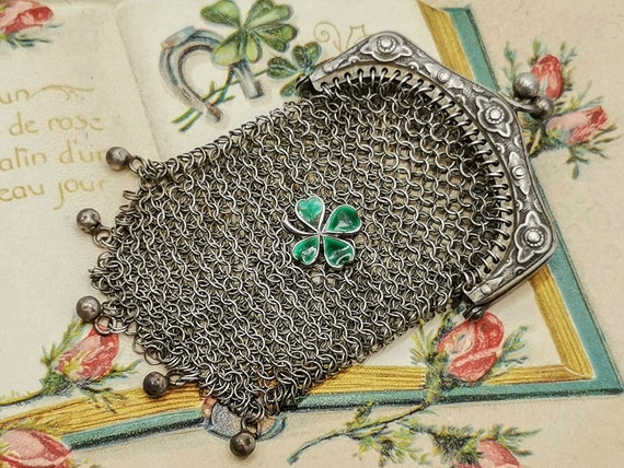 Antique French chain purse for coins, metallic mesh p… - Gem