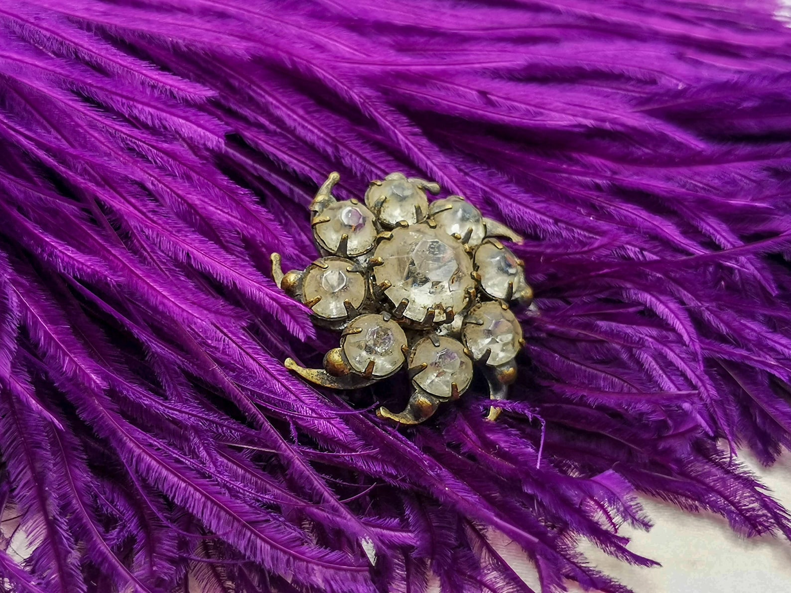 Antique French Brooch Flower Shape Brooch White Rhinestones - Etsy