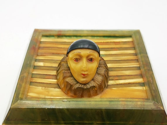 Antique French celluloid powder box, Art Decò powder … - Gem