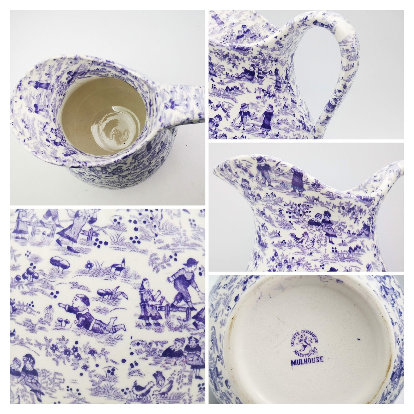 Antique Purple Transferware Pitcher, Children Playing, Dutch Terre De ...