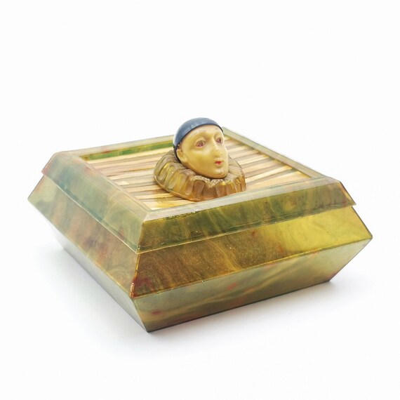 Antique French celluloid powder box, Art Decò powder … - Gem