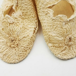Antique French Irish Crochet Lace Cot Shoes, Beige Silk and Crochet ...
