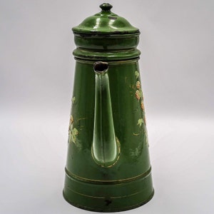 Enamel French COFFEE BIGGIN in Rare Green Color, Hand Painted Yellow ...