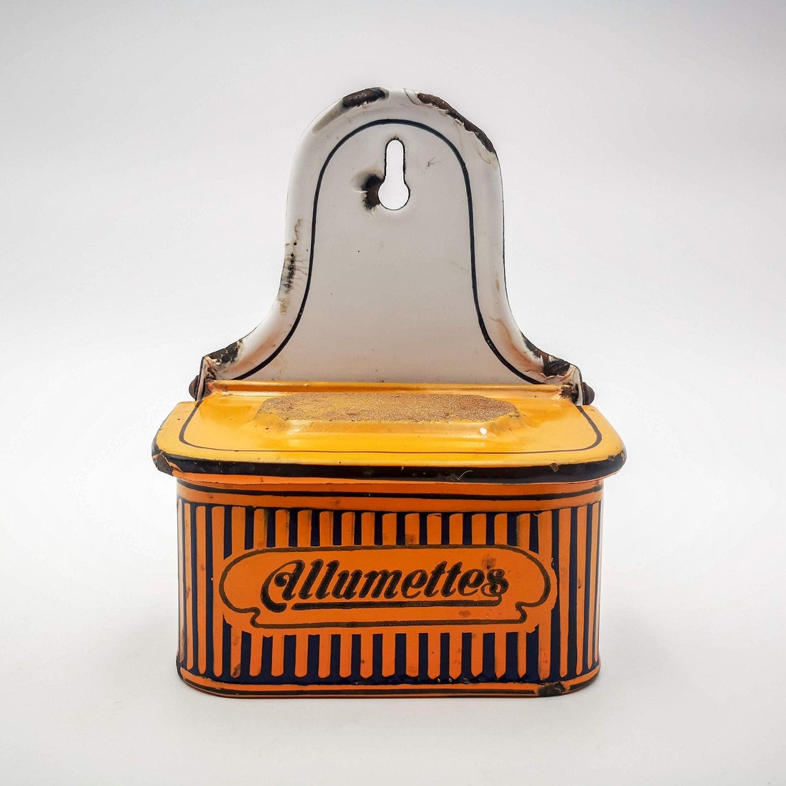 Enameled ALLUMETTES Match BOX Orange & Blue Stripes Antique | Etsy