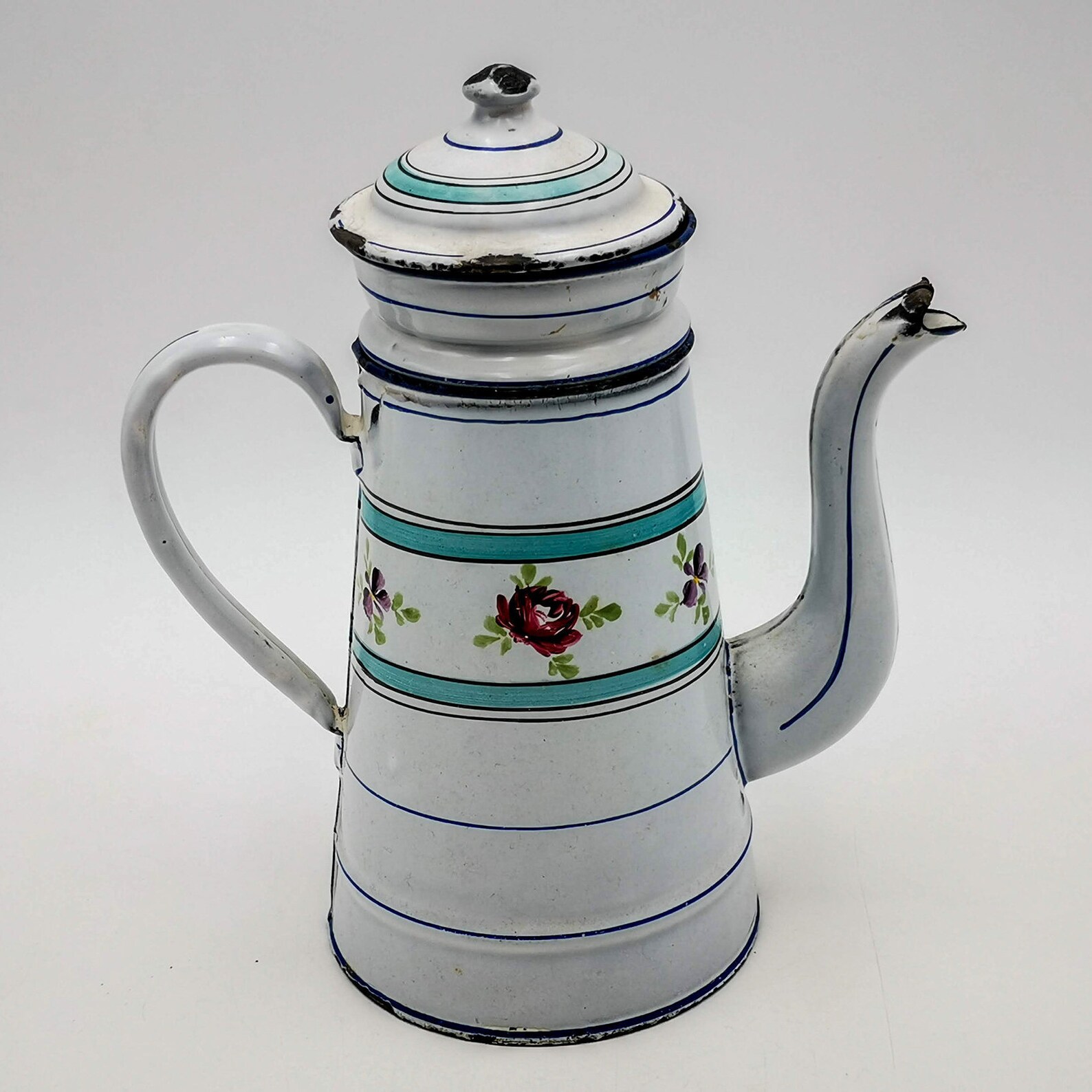 Enamel French COFFEE BIGGIN White Base & Hand Painted Roses | Etsy