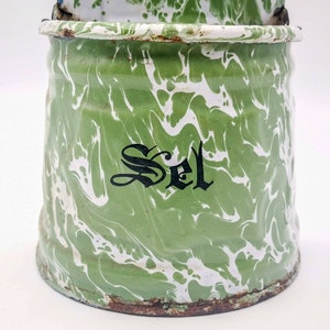 Antique French Enameled SALT BOX, Marbled Decor Green & White, Vintage ...
