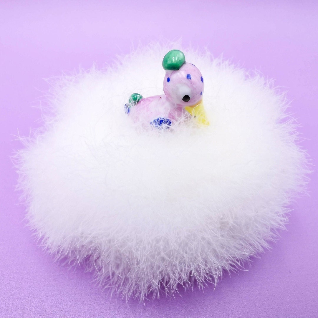 Antique Swan's Down Feather Powder Puff, Porcelain Handle Featuring a ...