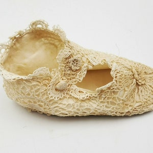 Antique French Irish Crochet Lace Cot Shoes, Beige Silk and Crochet ...
