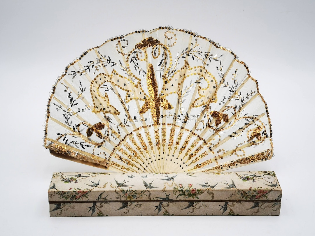 Antique Hand Fan, Small Size Folding Fan With Carved Sticks, Light ...