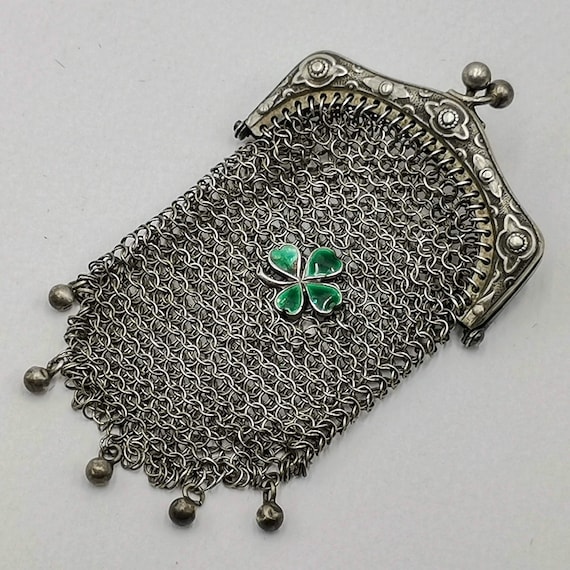 Antique French chain purse for coins, metallic mesh p… - Gem