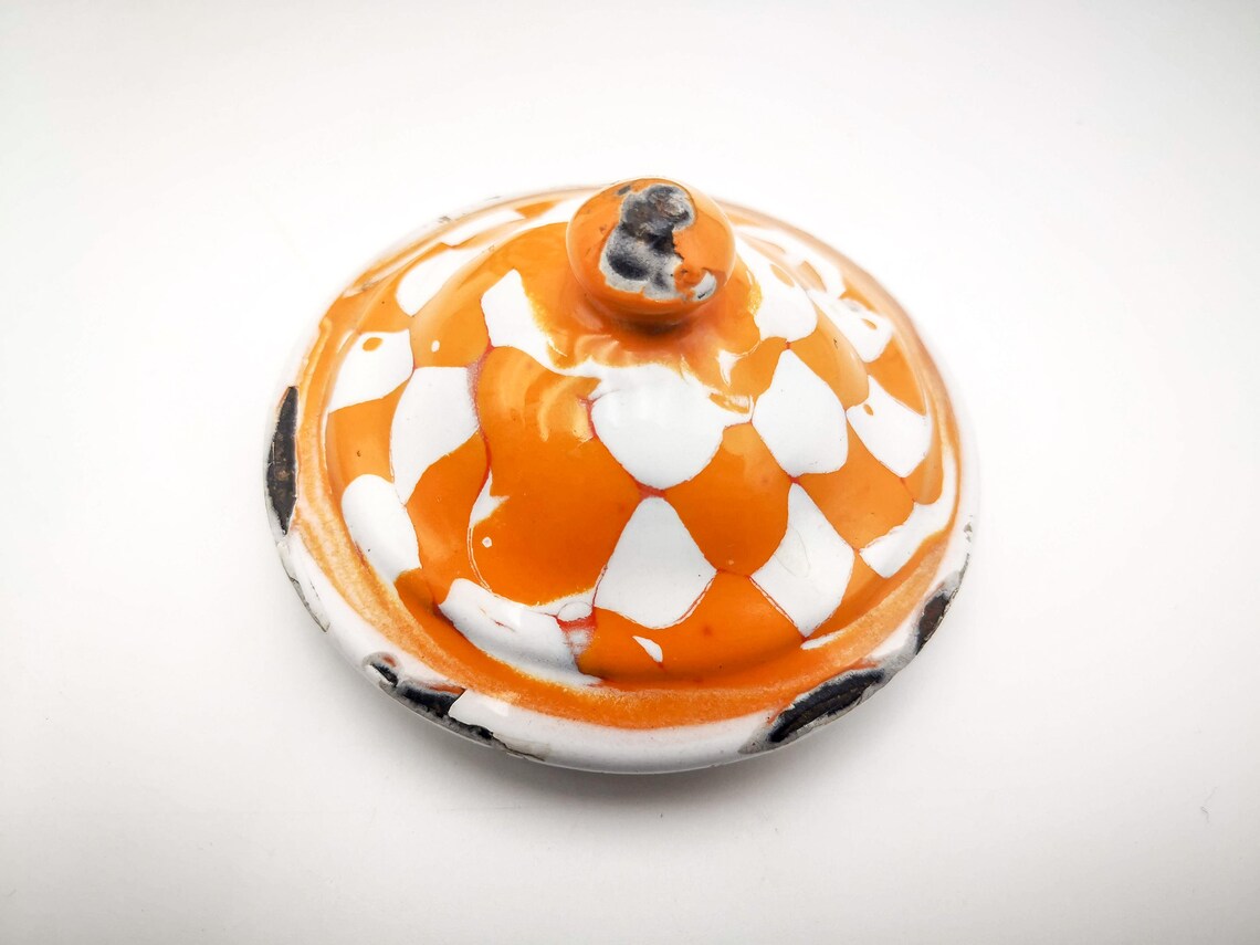 Antique Enamel French Coffee Pot Rare Orange Droopy Checks - Etsy