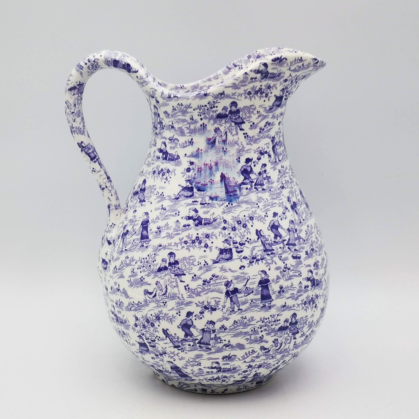 Antique Purple Transferware Pitcher, Children Playing, Dutch Terre De ...