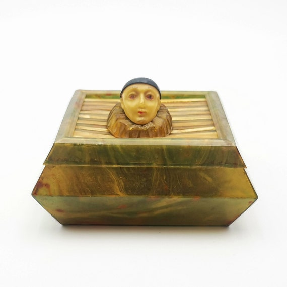 Antique French celluloid powder box, Art Decò powder … - Gem