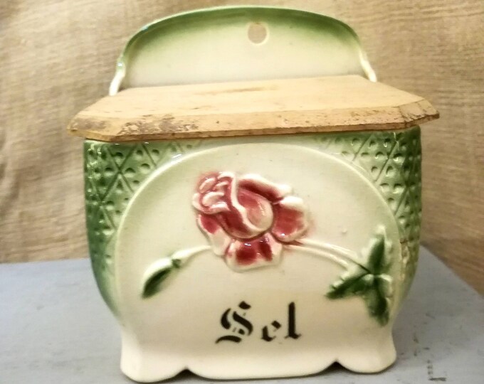 Antique French Majolica SALT BOX With a ROSE, French Kitchenalia ...