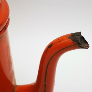 Antique French Enamel Coffee Pot, Orange, Hand Painted Cherries ...