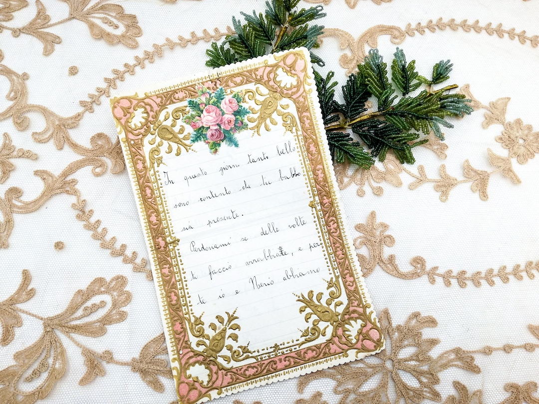 Antique Italian Christmas Letter, Embossed Gilded Paper, 1949 - Etsy