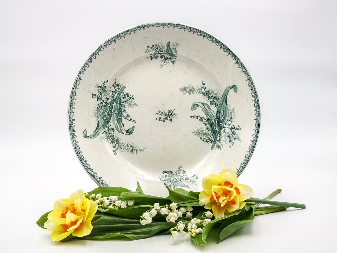 Antique French Earthenware Plate - Saint Amand Lily of the Valley Green ...